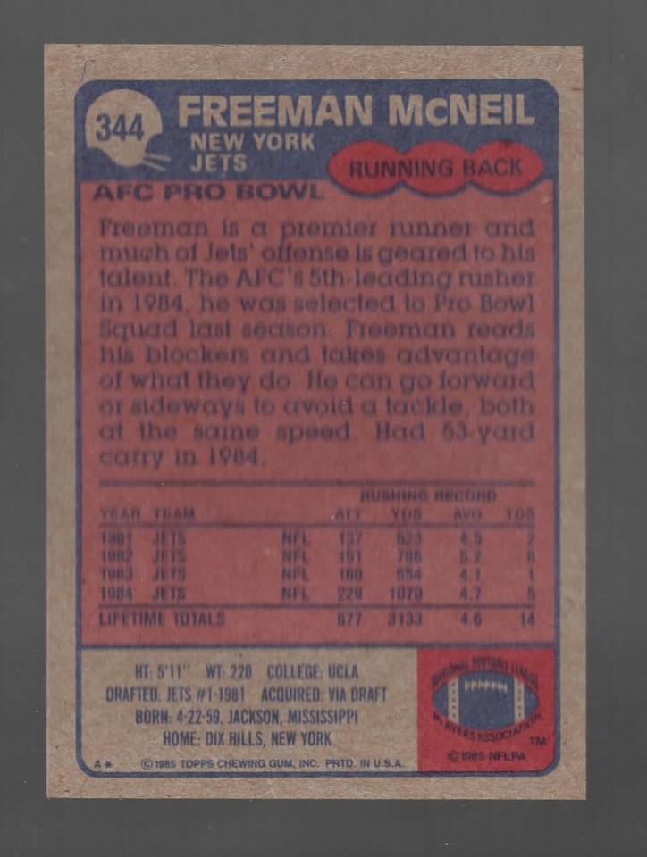 1985 Topps #344 Freeman McNeil Excellent | eBay