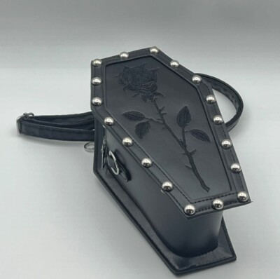 Gothic Coffin Crossbody Bag Black Rose Embroidered Studded Coffin ...