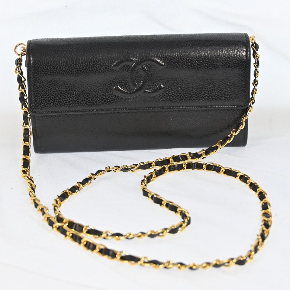CHANEL Coco Mark Caviar skin Long Wallet Purse Black Auth B1942CJ712 | eBay