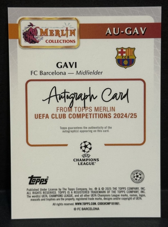 2024-25 Topps Merlin UCC Barcelona Gavi Auto Gold Refractor /50 | eBay