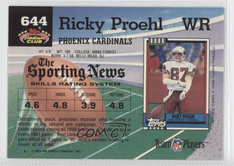 1992 Topps Stadium Club Ricky Proehl #644 0a1 | eBay UK