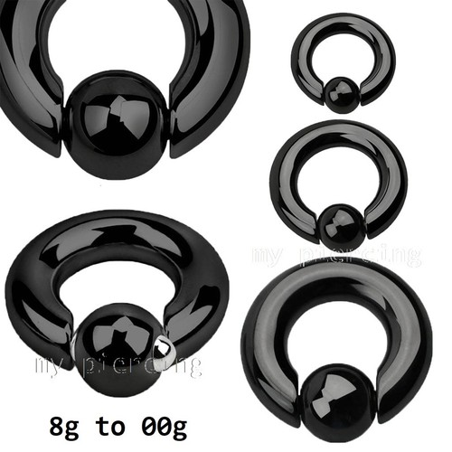 PAIR 8G-00G PVD Surgical Steel Spring Loaded Captive Bead Ring Hoop ...
