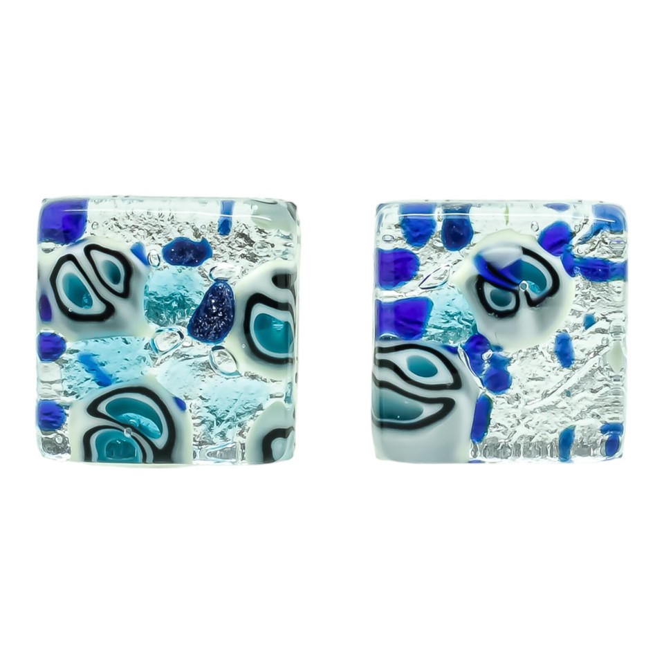 Murano Glass Cufflinks Silver Blue Millefiori Pair Square | eBay Australia