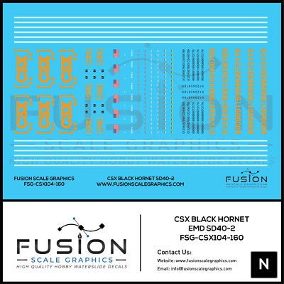 N Scale CSX Black Hornet EMD SD40-2 Locomotive Decal Set | eBay