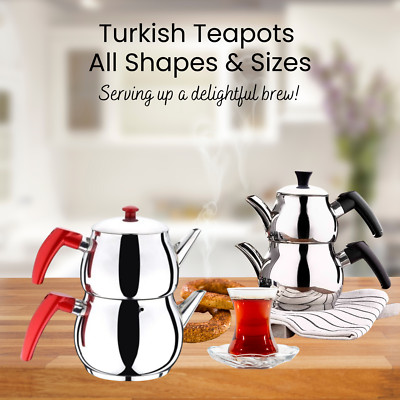 Traditional Teapot Stainless Steel Caydanlik Turkish Double Kettles XS ...