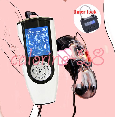 Electro Chastity Cage Ball Stretcher Timer Lock Belt Male Chastity ...