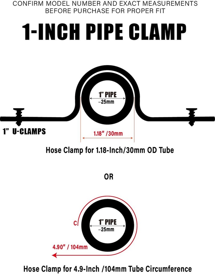 Black U-Clamps 1 INCH Metal Pipe Clamps 2-Hole U-Brackets Suitable for ...
