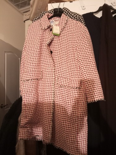 Kate Spade Coat Womens 14 Multi Tweed Pink Plaid $598 New Frayed look ...