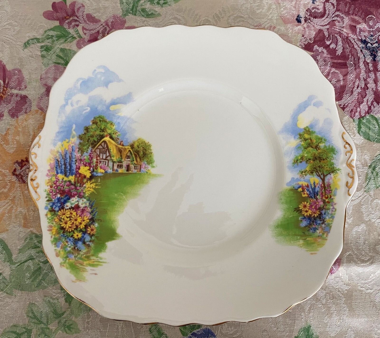VINTAGE MELBA BONE CHINA ENGLAND ENGLISH COTTAGE SCENE CAKE PLATE C1948 ...