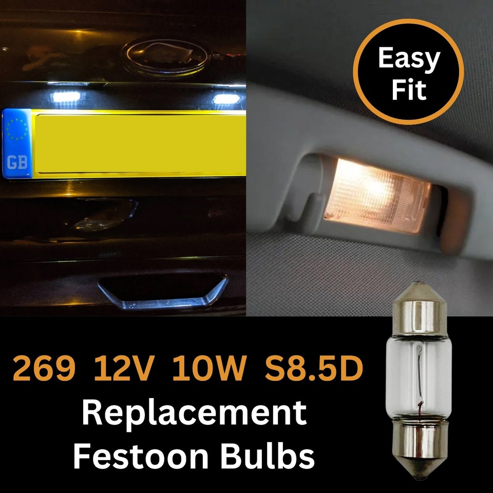 2 x 269 Car Bulbs Number Plate Interior Festoon Light 12V 10W S8.5D ...