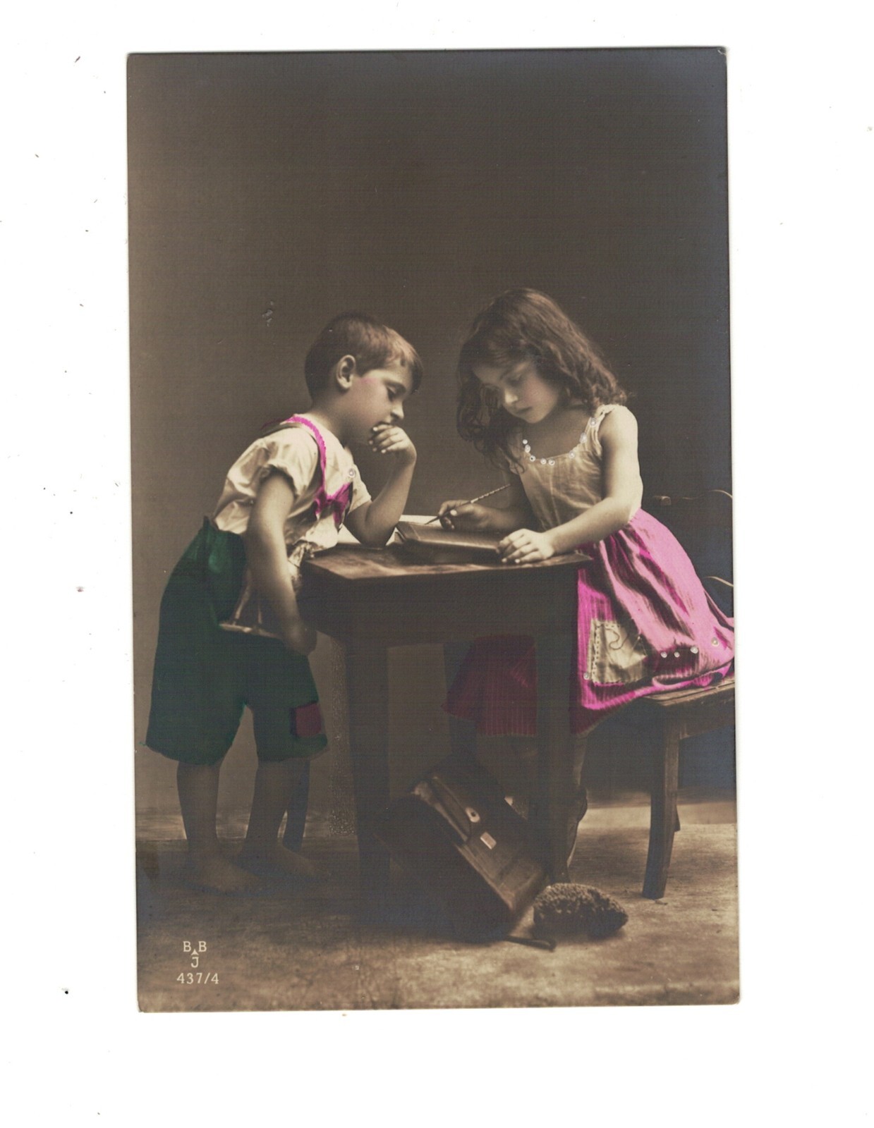 SB2791 VICTORIAN LITTLE BOYHELPING GIRL WITH HOMEWORK VINTAGE SCHOOL ...