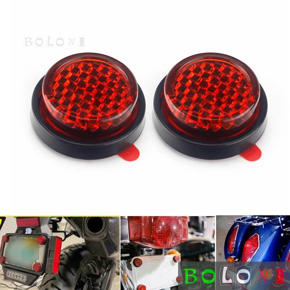 2PCS Red Plastic License Plate Round Reflector Self Adhesive Stick On ...