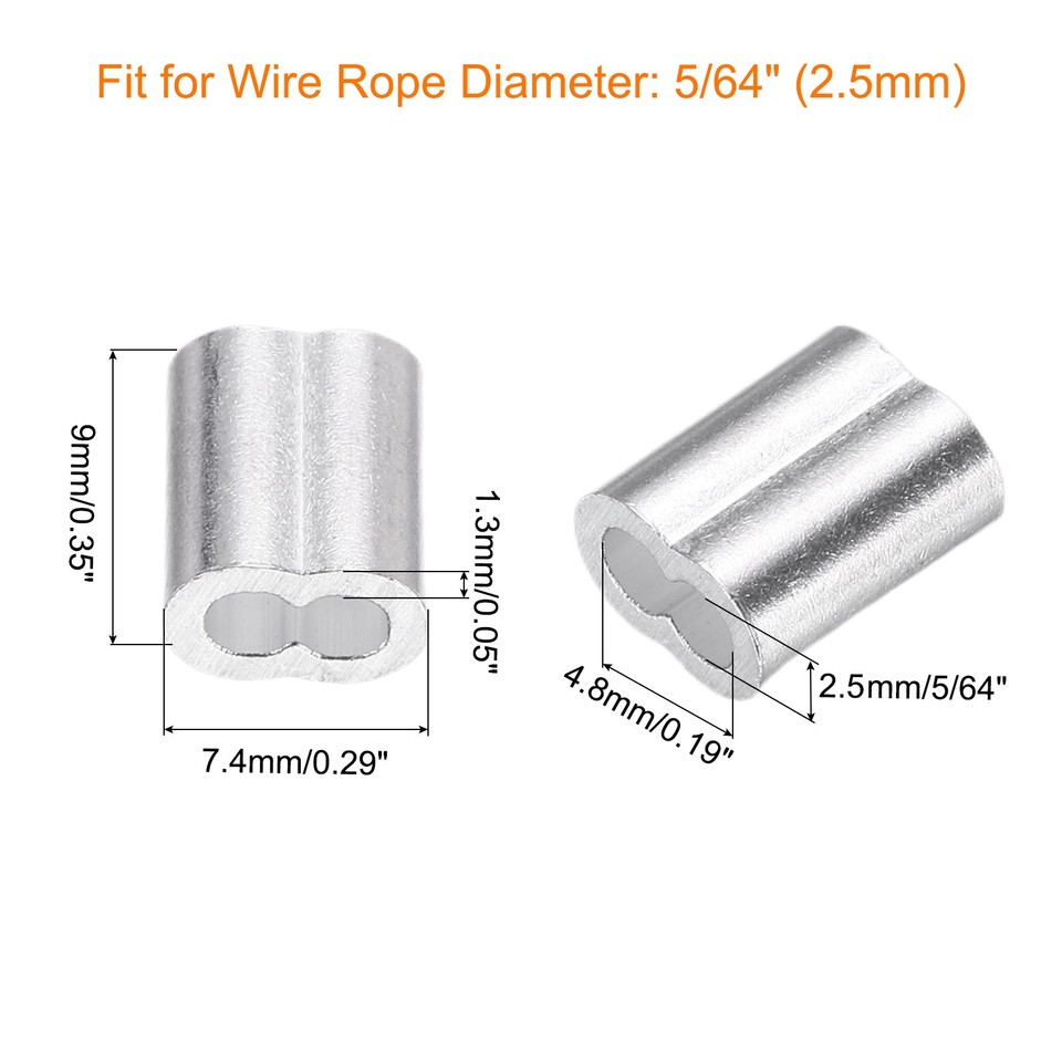 200Pcs Crimping Loop Sleeve for 5/64" Wire Rope, Double Ferrule Wire ...