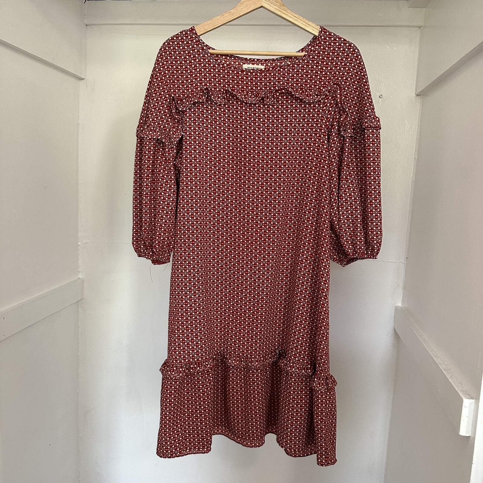 Max Studio Red Prairie Dress Med. Knee length Short P… - Gem