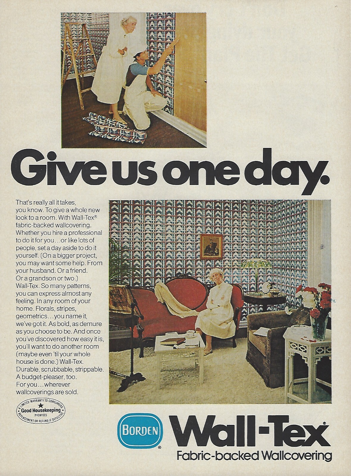 1975 Borden Wall-Tex Wallcovering Wallpaper vintage Print Ad 70's ...