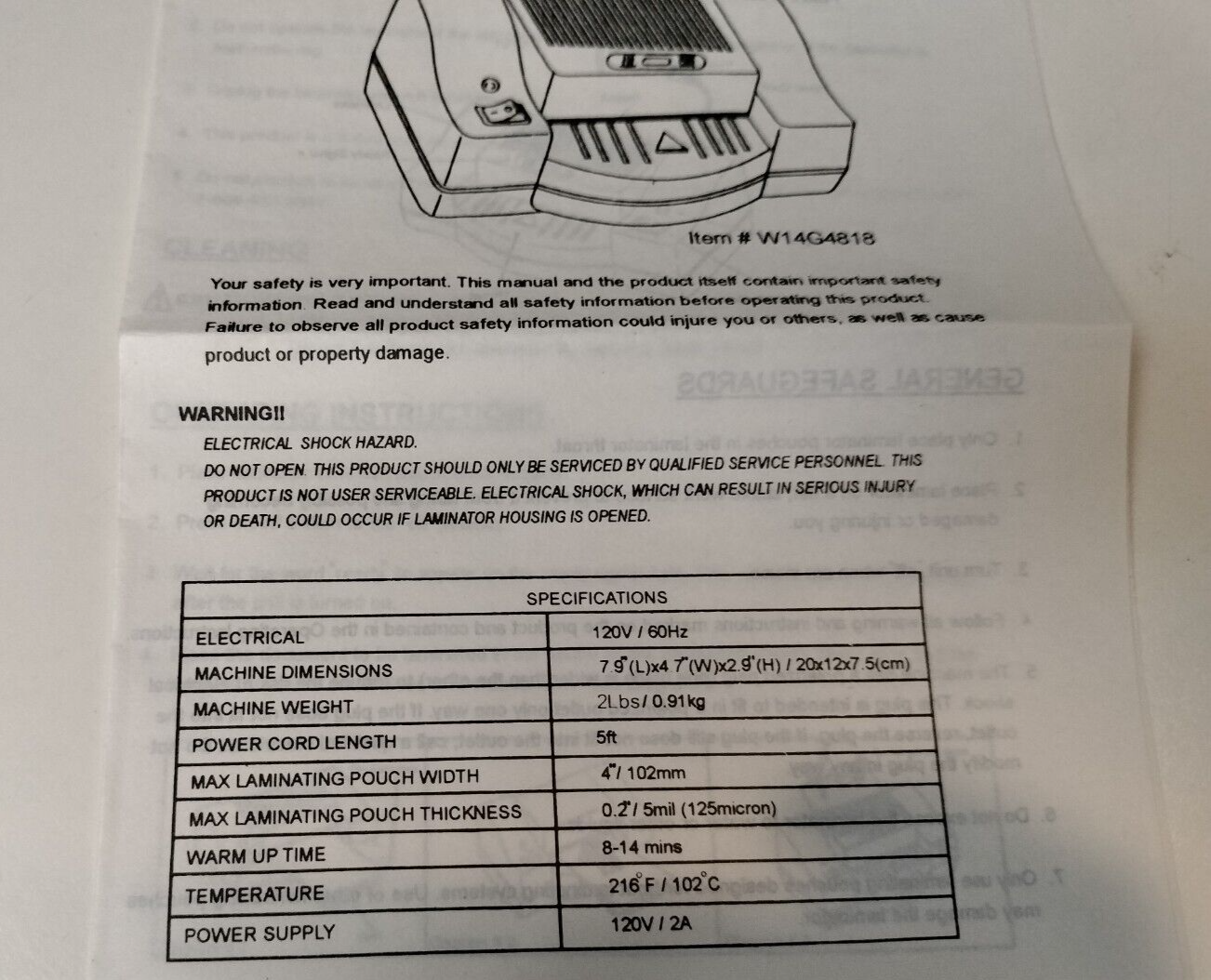 TDE Systems Laminator 4 X 6 Instructions Pouches W14g4818 for sale ...