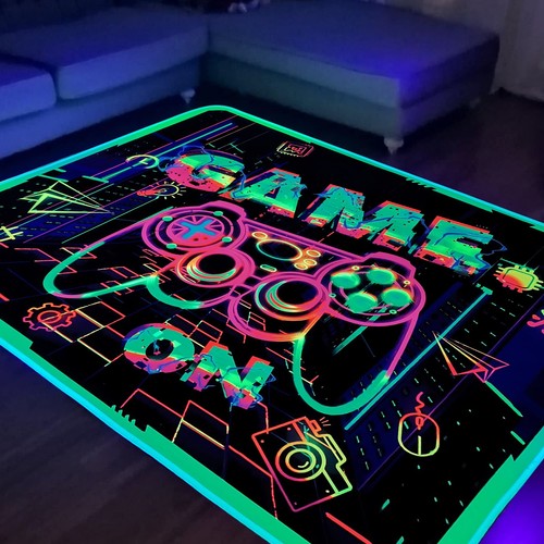Gaming Area Rug Blacklight for Bedroom Game Printed Carpet UV Reactive ...