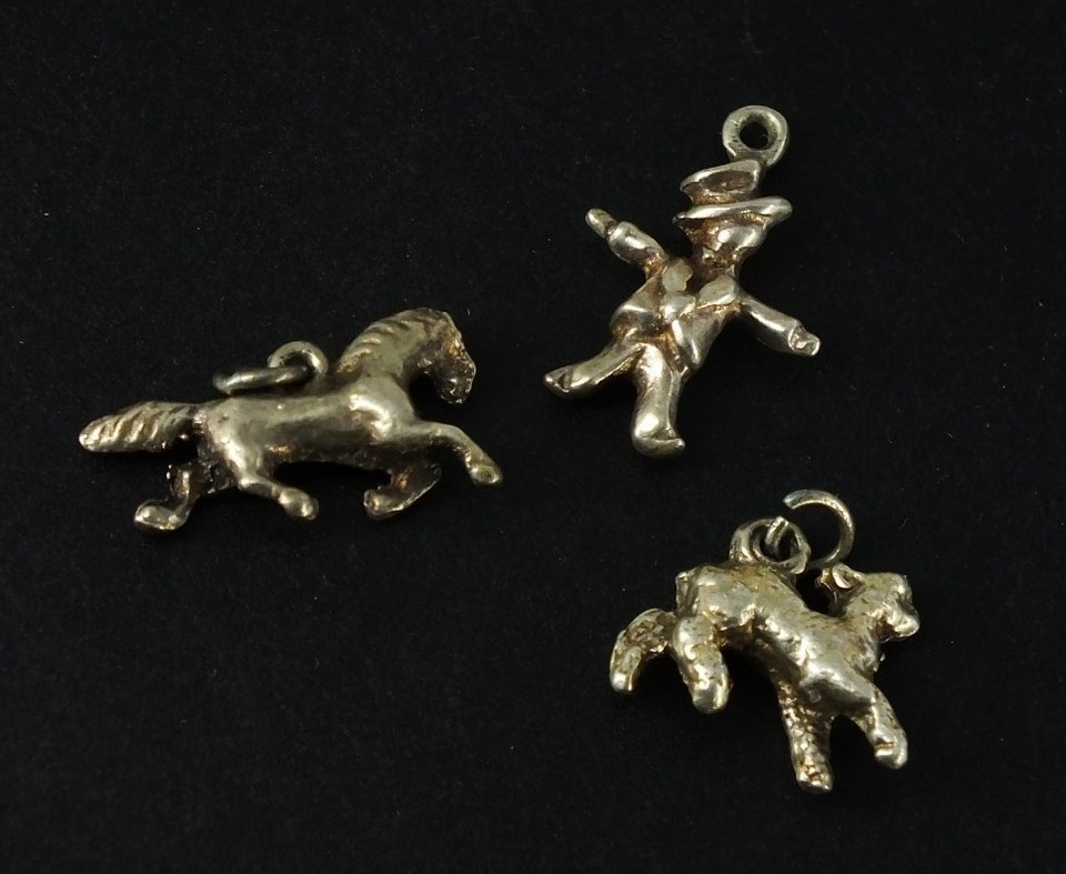 3x STERLING SILVER Scarecrow, Kitty Cat & Horse/Stallion Charm Set, 6 ...