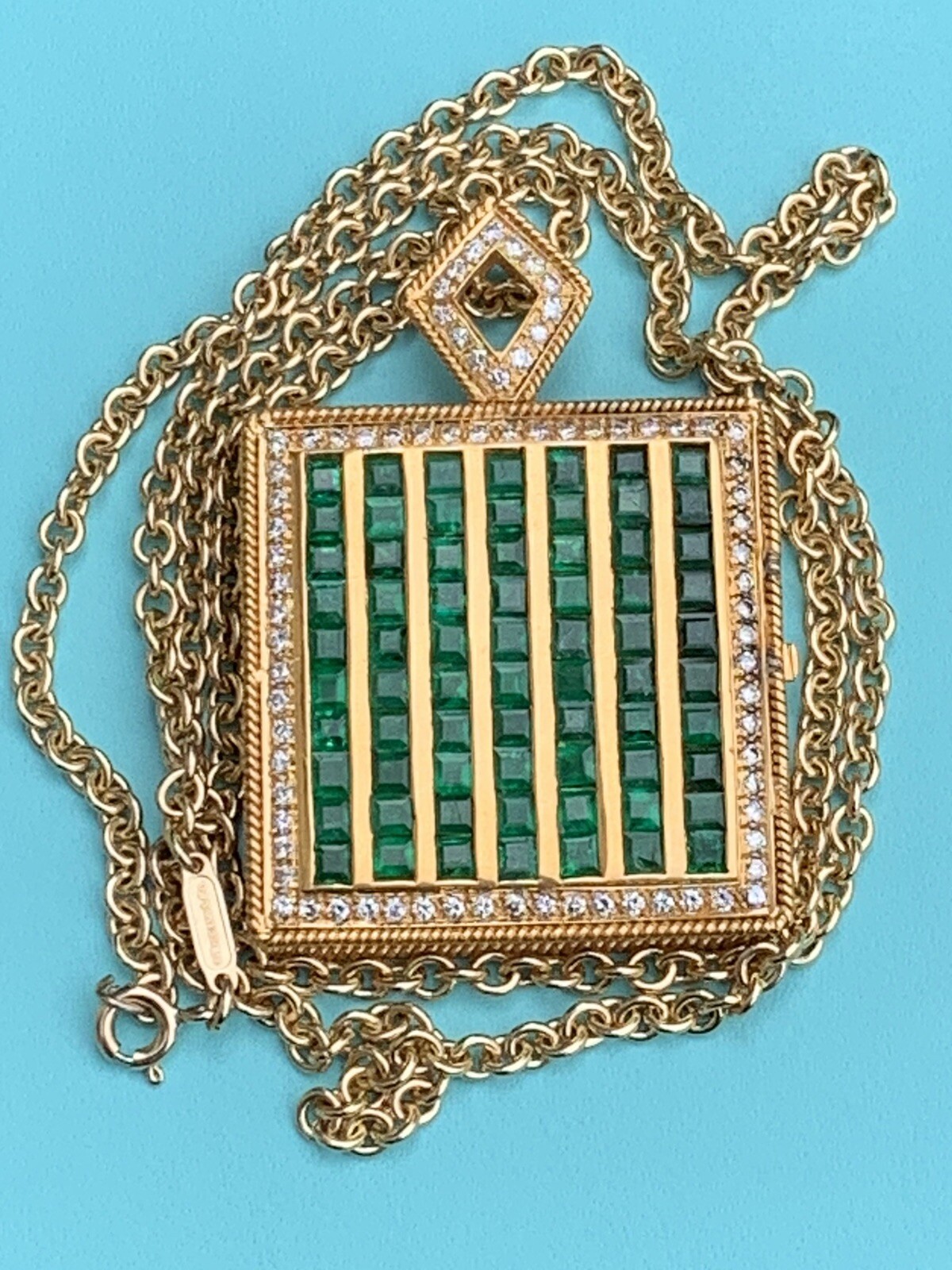 Tiffany & Co 18K Emerald Diamond 7.36 TCW Locket Pend… - Gem
