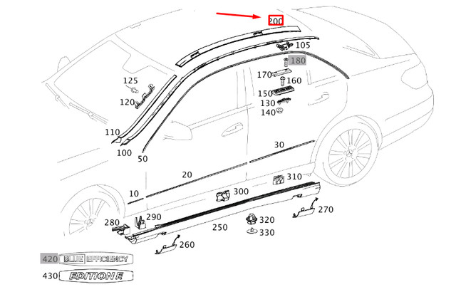 MERCEDES-BENZ E W212 BlueTEC Hybrid Right Side Roof Strip Trim ...