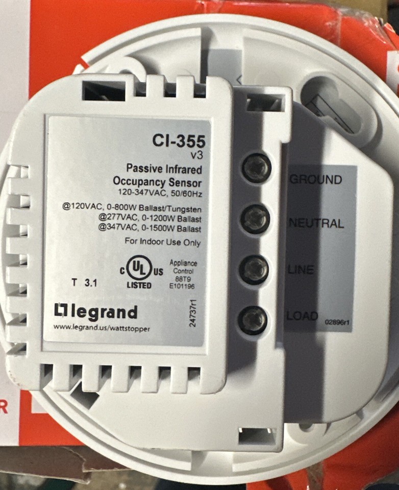 Legrand Wattstopper CI-355 PIR Ceiling Occupancy Sensor 360° White New ...