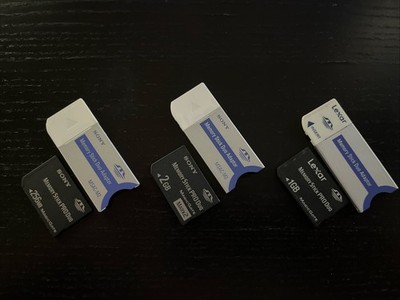 Lot 2 Sony 1 Lexar Memory Stick Pro Duo 1GB 2GB 256mb Cards + Adapters ...