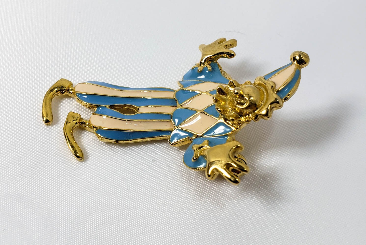 Gold Tone Enamel Jester or Clown Brooch Pin With Dang… - Gem