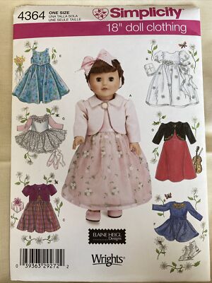Simplicity 4364 18” Doll Clothes Sewing Pattern - Uncut | eBay