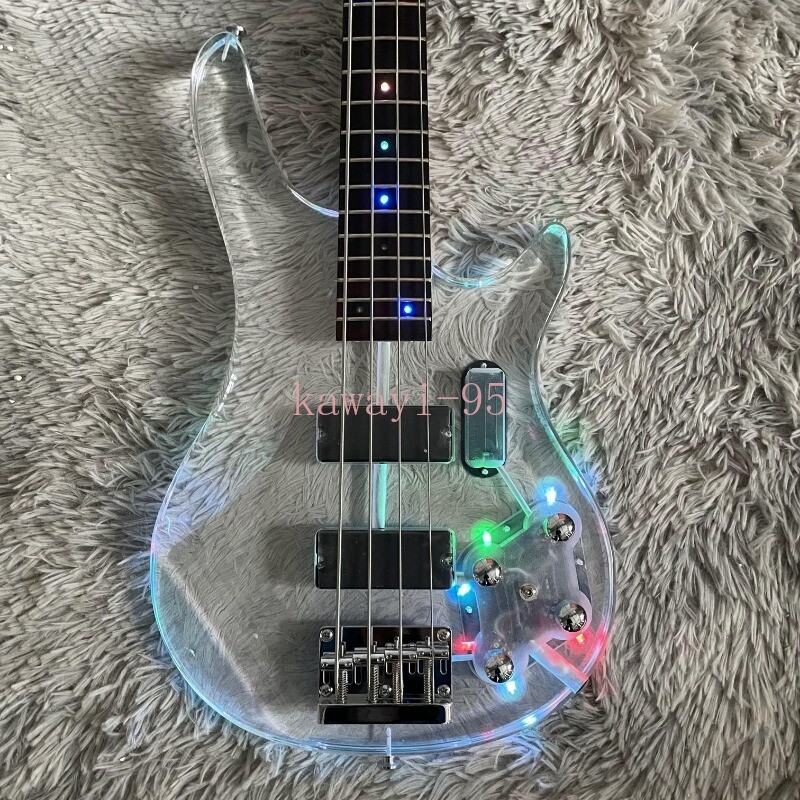 New Colorful LED Light Crystal Electric Bass Guitar Acrylic Body Maple ...