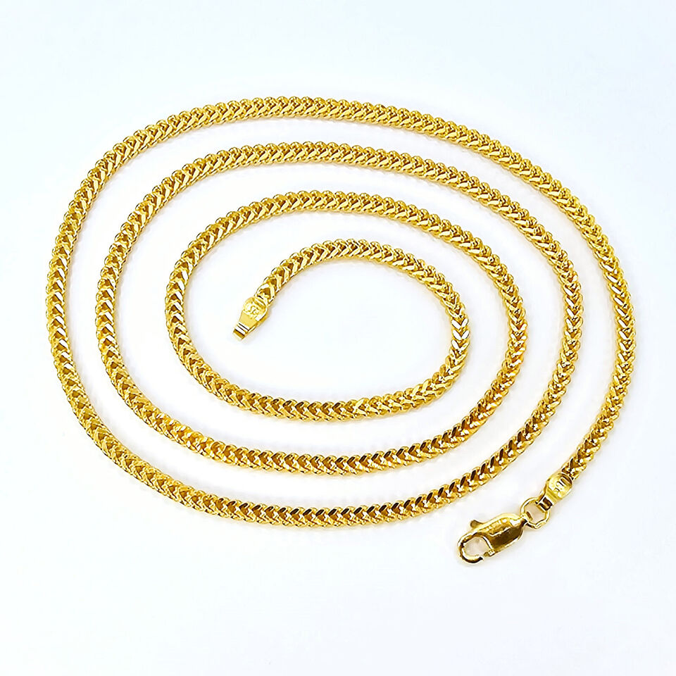 22K Solid Yellow Gold Franco Chain Necklace 20 in 2.4mm Genuine ...