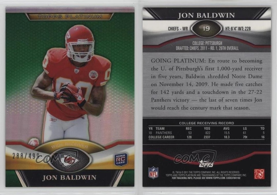 2011 Topps Platinum Green Refractor 288/499 Jonathan Baldwin Jon #19 ...