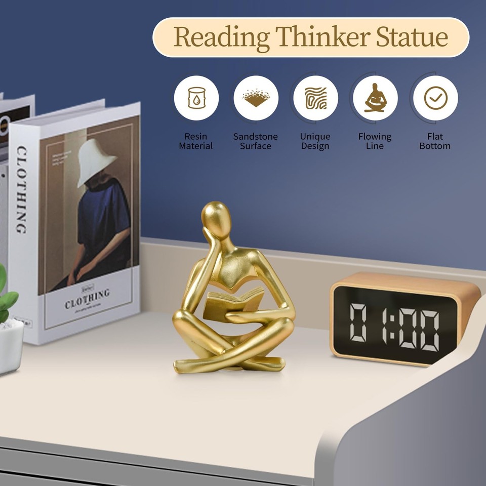 Abstract Art Thinker Statue - Reading Thinker Sculpture Figurine ...