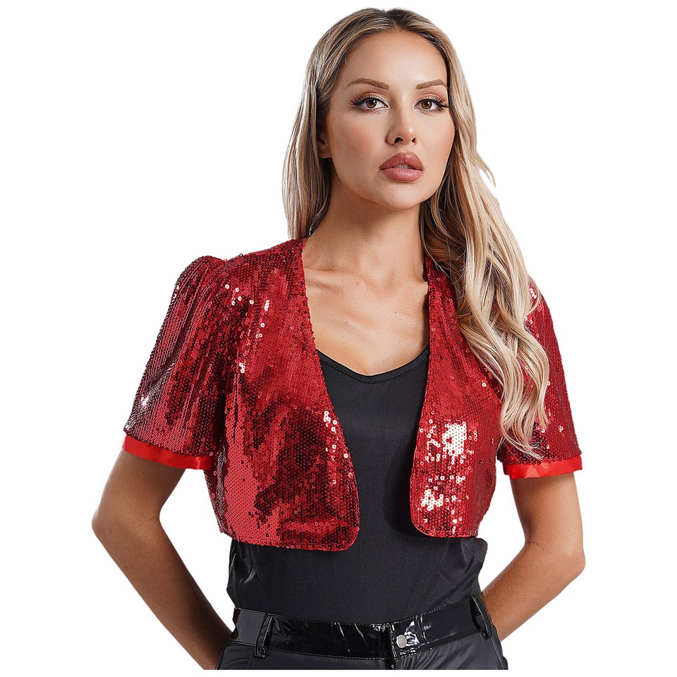 Women's Glitter Sequin Shrug Short Sleeve Open Front Cardigan Bolero ...