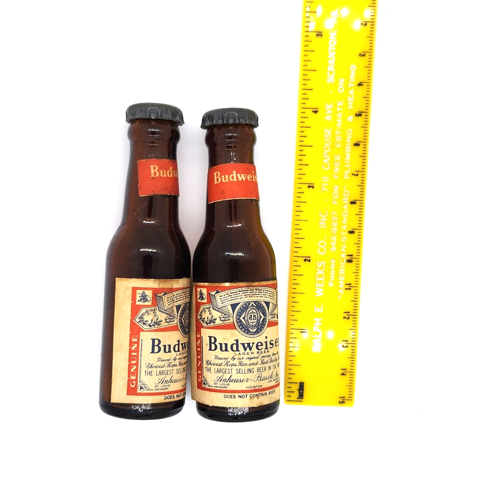 Vintage Set of Miniature Mini Glass BUDWEISER BEER BOTTLE SALT & PEPPER ...