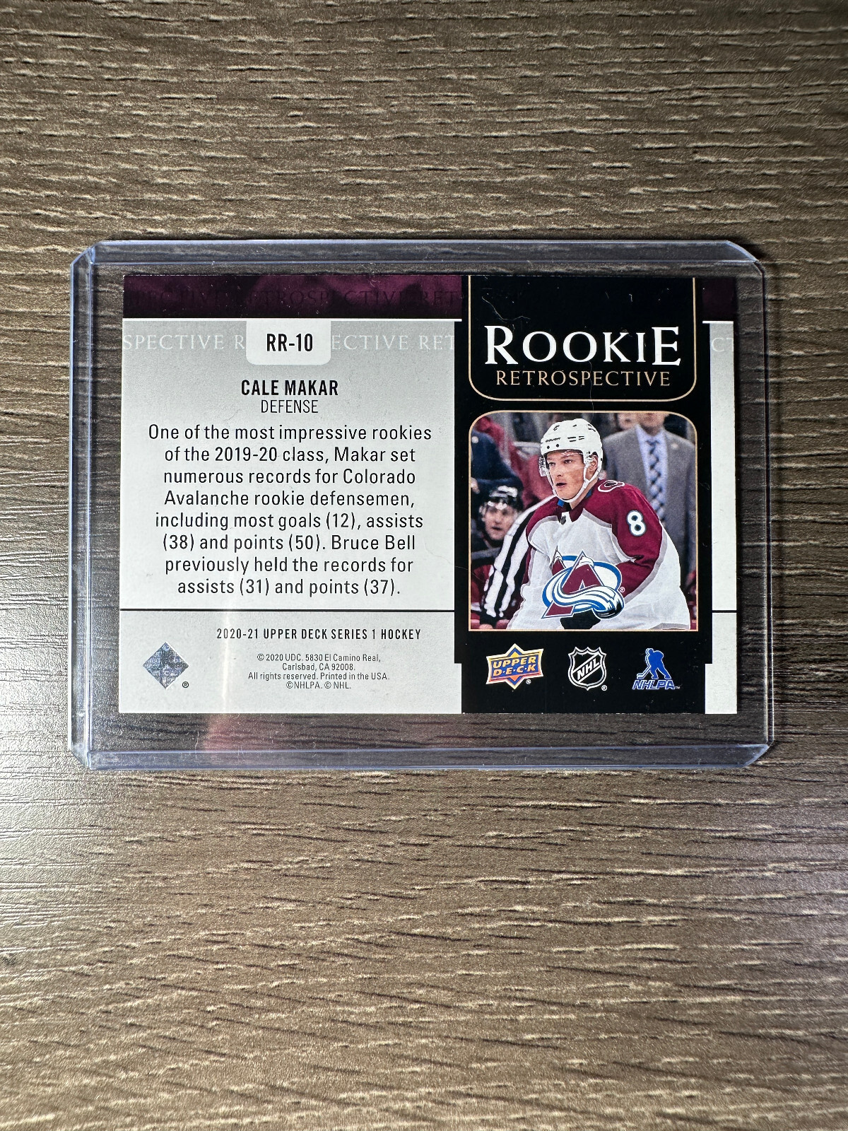 Cale Makar w/ gold ROOKIE case Rookie Retrospective Upper Deck 2020-21 RC