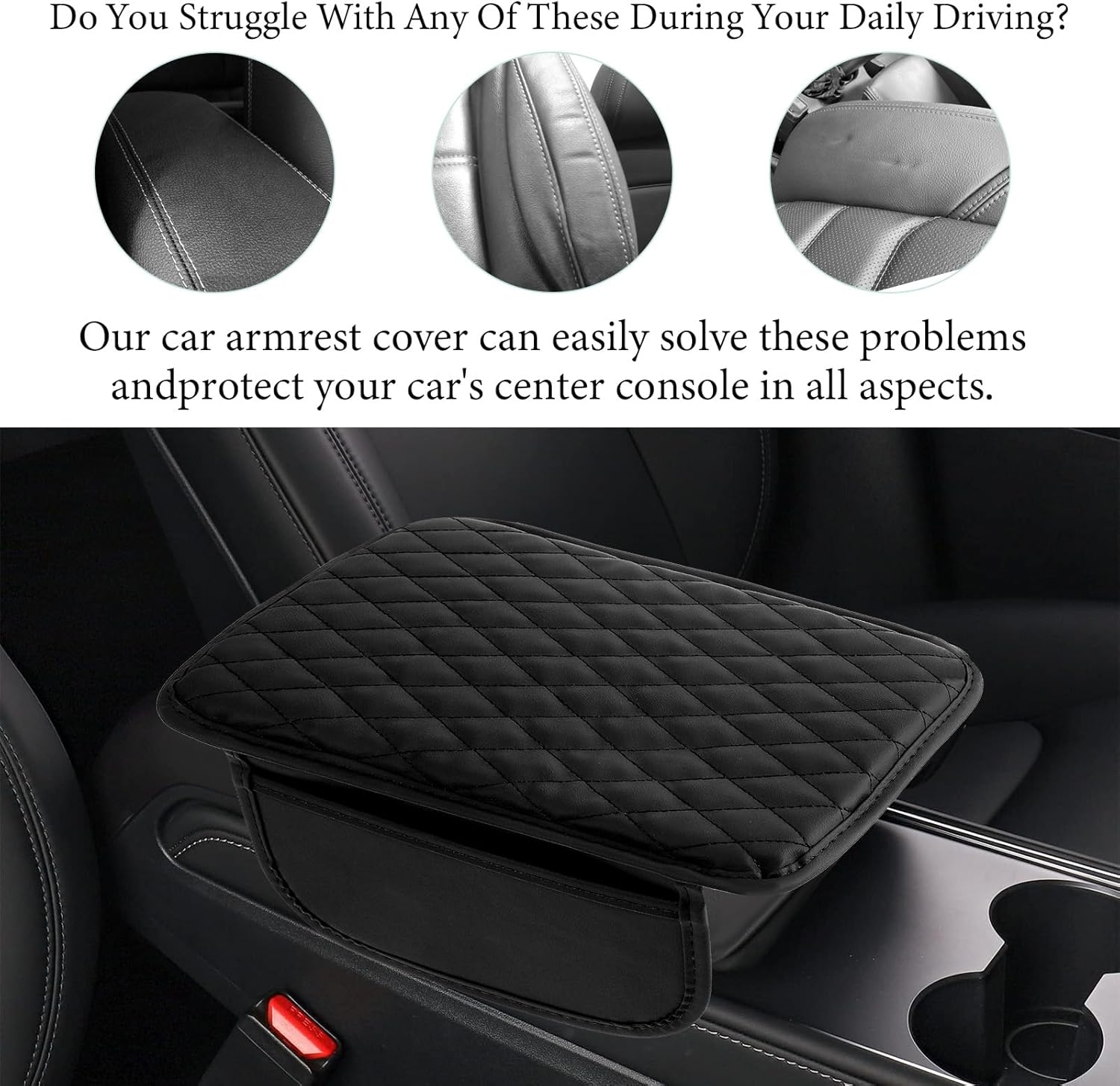 Car Armrest Pad Center Console Box Cover Leather Protector Cushion ...