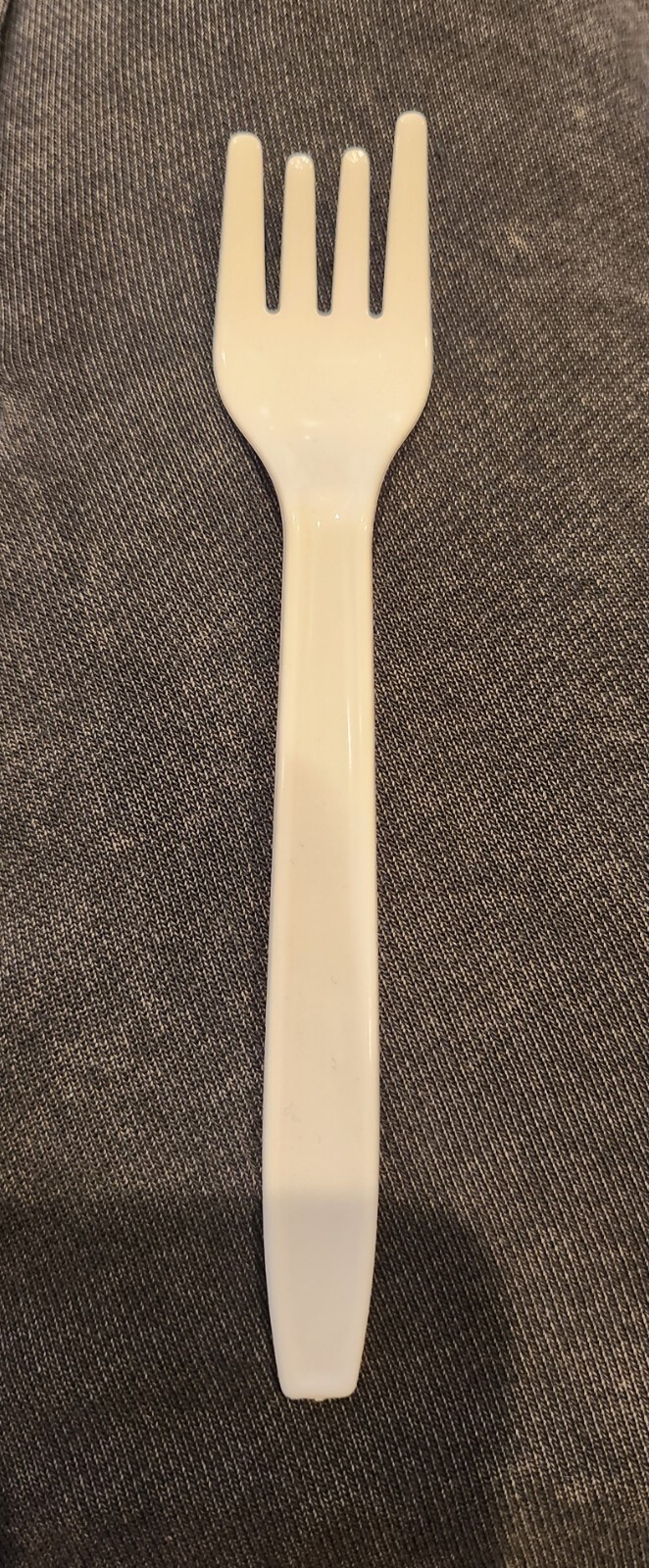 Goofy deformed fork straight out of box, white. Tight out of box, NOT ...