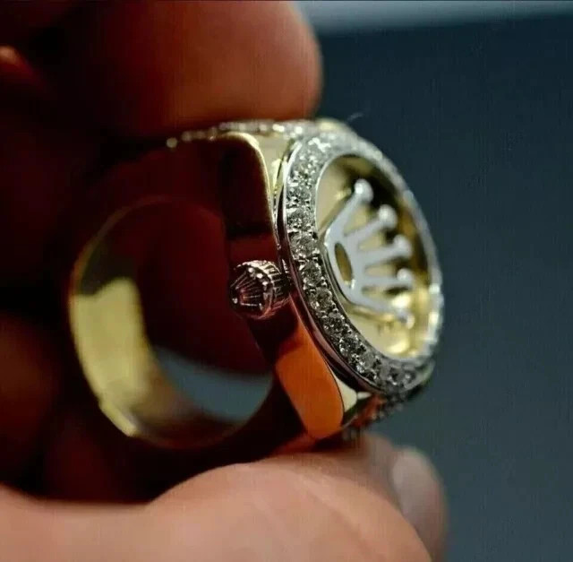 Rolex Crown Men's Round Lab Created Diamond Wedding 14K Yellow Gold ...