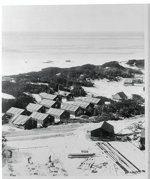 Temporary quarters erected house defense forces Midway Island one- 1941 ...
