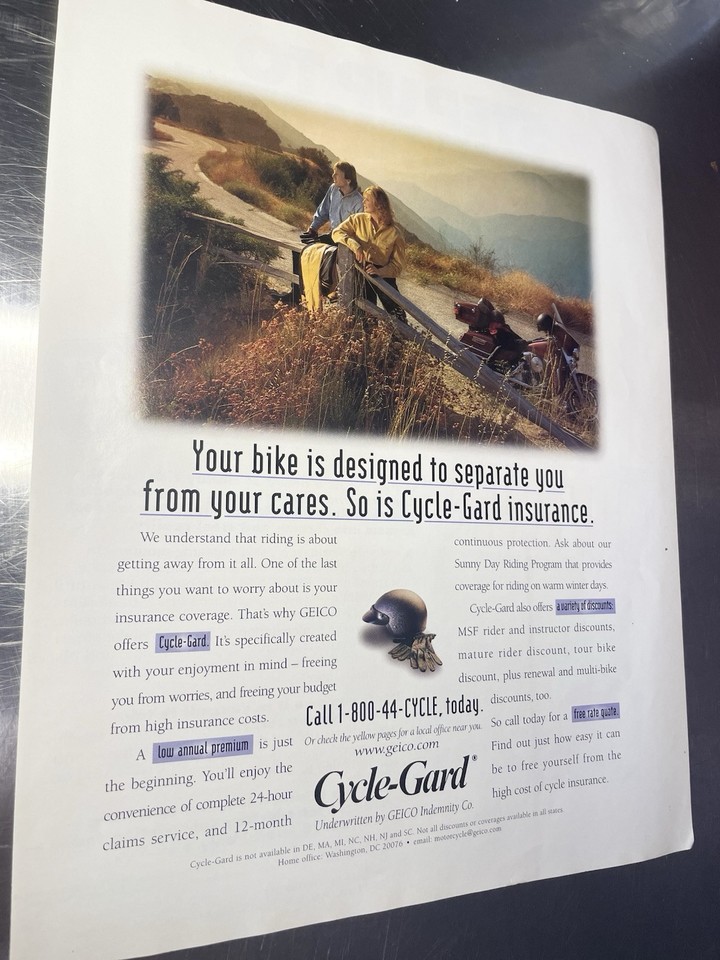 Cycle-Gard Magazine Ad, Geico Motorcycle Insurance Ad #533 | eBay