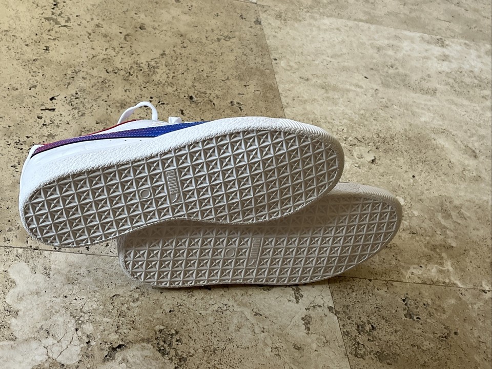 Puma Clyde firecracker Leather Foil Men's shoes white/Blue/Red Size 10. ...