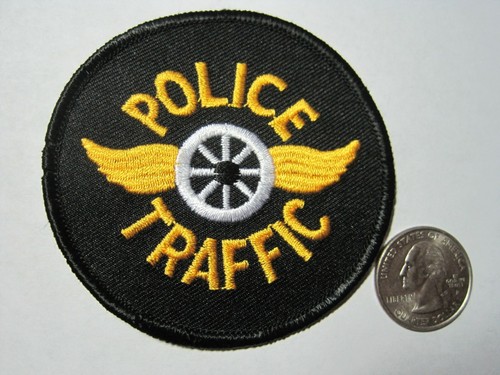 POLICE TRAFFIC UNIT WHEEL / WING PATCH LE MOTOR MOTORCYCLE BLACK AND ...