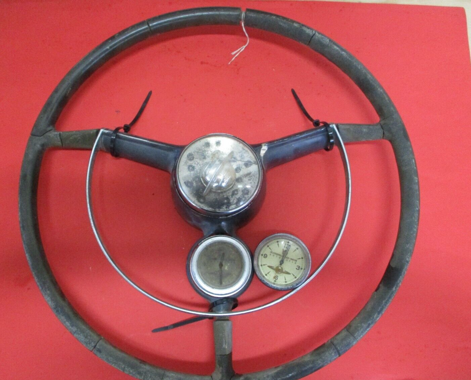 ORIGINAL 1950 1951 1952 Oldsmobile Clock Steering Wheel w/ Extra Clock ...