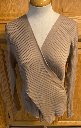 Shein Women's Large Ribbed Knit Crossover Wrap Sweater Brown Long ...