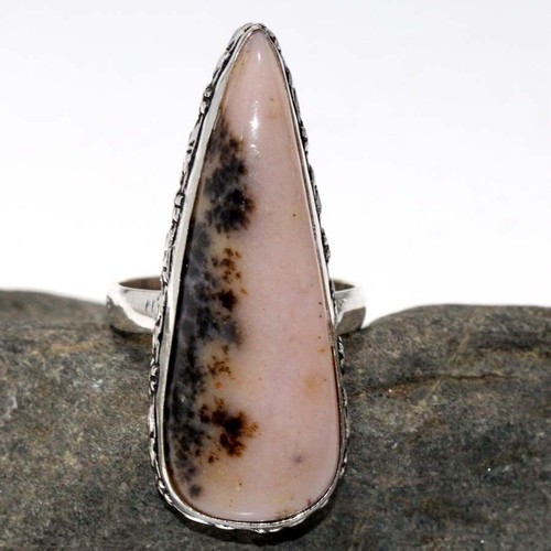 925 Silver Plated Peruvian Pink Opal Ethnic Ring Jewelry Size US 6 JW ...