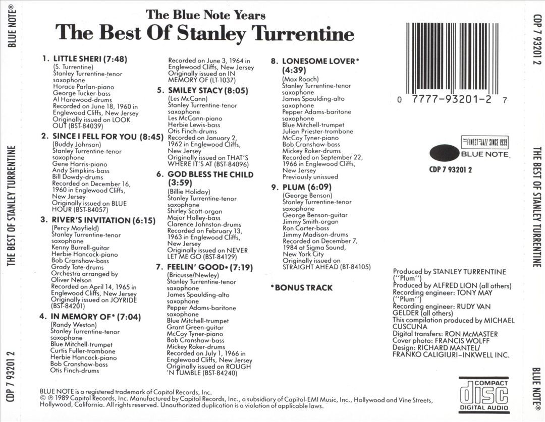 STANLEY TURRENTINE - THE BEST OF STANLEY TURRENTINE [BLUE NOTE] NEW CD ...