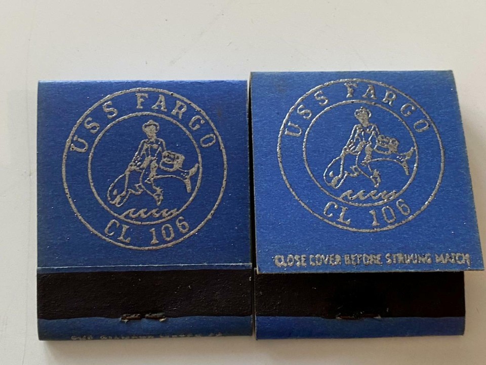 USS Fargo CL 106 Navy Ship Full Matchbook Set 2 Matches 1945-1950 ...