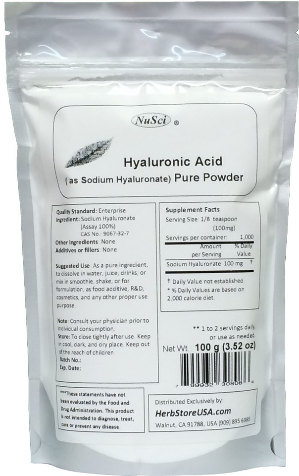 NuSci 100% Pure 10g Hyaluronic Acid Powder HA Sodium Hyaluronate ...