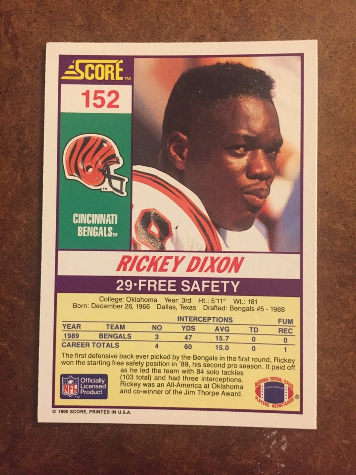 Rickey Dixon 152 Score 1990 NFL Football Trading Card | eBay