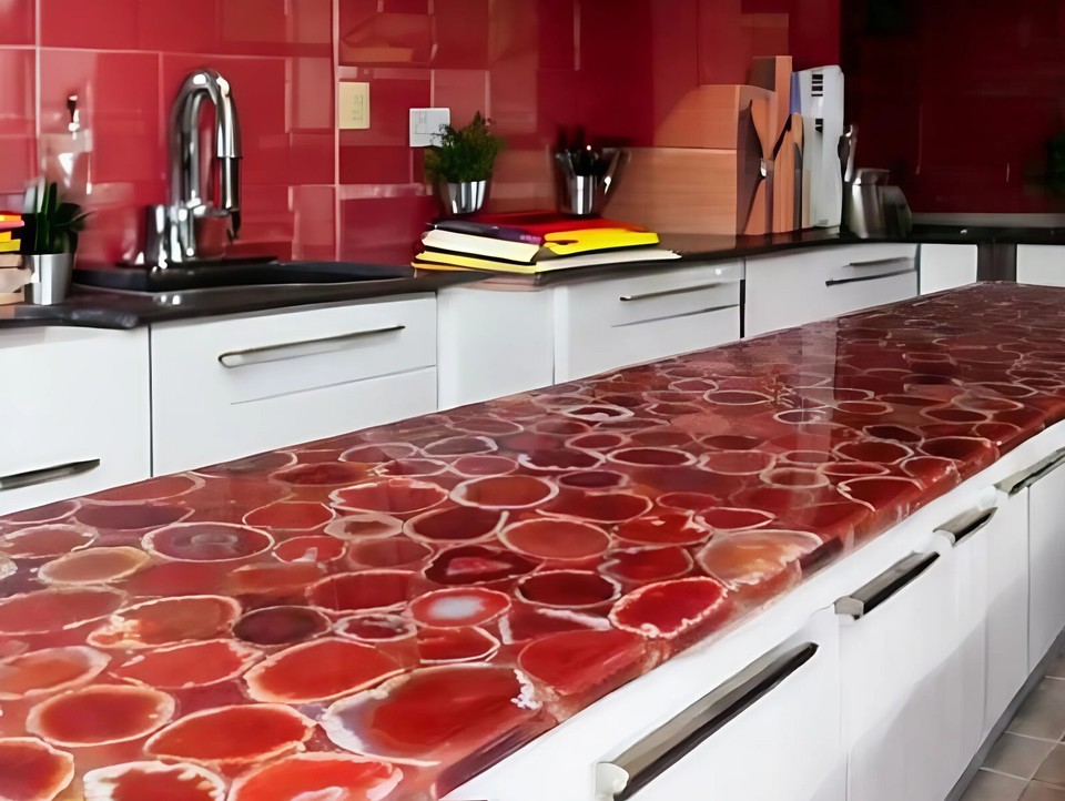 72"x36" Red Onyx Stone Modern Kitchen Slab Handmade Kitchen Countertop ...